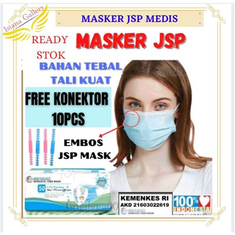 Jual Masker Jsp Mask Isi 50 Medis Earloop Cantol Biru Hijau Abu Hitam