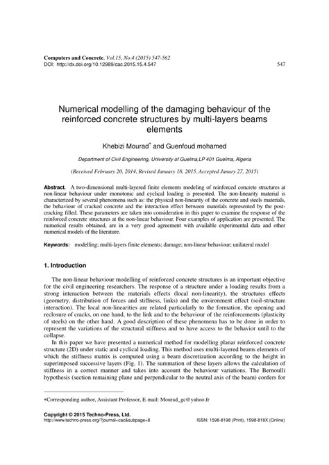 Pdf Numerical Modelling Of The Damaging Behaviour Of The Reinforced