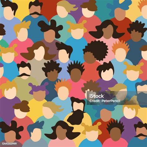 추상적인 사람들의 다문화 군중 다른 남자와 여자의 그룹 젊은 성인과 더 오래된 Peole 유럽 아시아 아프리카 아라비아 사람들 빈 얼굴입니다 벡터 그림입니다 단체에 대한