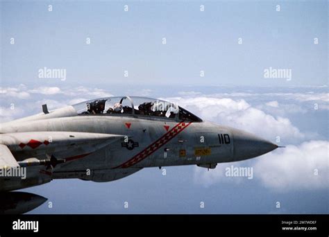 An Air To Air Right Side View Of The Nose Section Of An F 14 Tomcat Aircraft Assigned To The