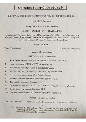 Embedded Systems And IOT Design ET3491 Full Notes Click On