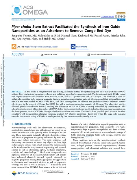 Pdf Piper Chaba Stem Extract Facilitated The Synthesis Of Iron Oxide Nanoparticles As An