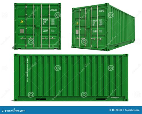 Contenedor Para Mercancías Verde En D Aislado En Blanco Stock de ilustración Ilustración de