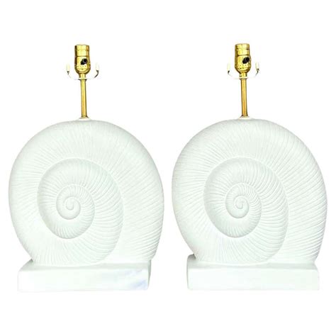 Vintage Coastal Plaster Conch Shell Lamps Set Of Two For Sale At 1stdibs