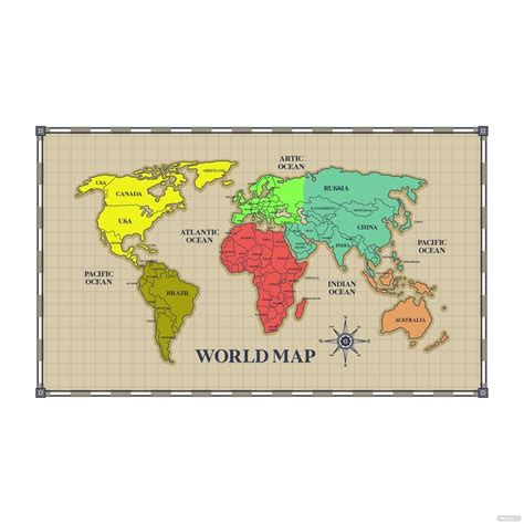 Blue World Map Borders Countries And Cities Illustrat