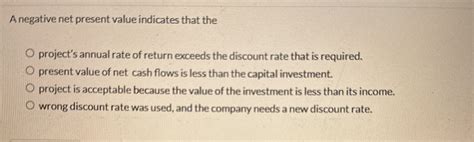 Solved A Negative Net Present Value Indicates That