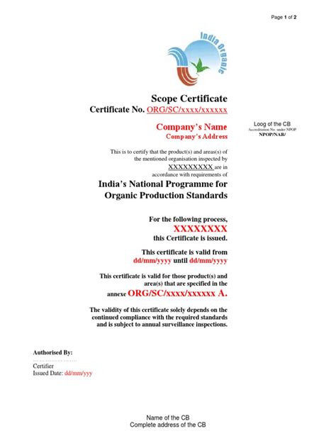 Format For Scope Certificate Under Npop For Livestock Pdf