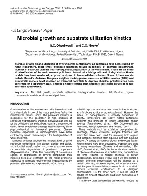 Microbial Growth And Substrate Utilization Kinetics Pdf Pdf Enzyme