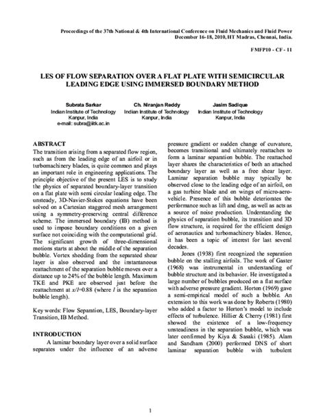 Pdf Les Of Flow Separation Over A Flat Plate With Semicircular