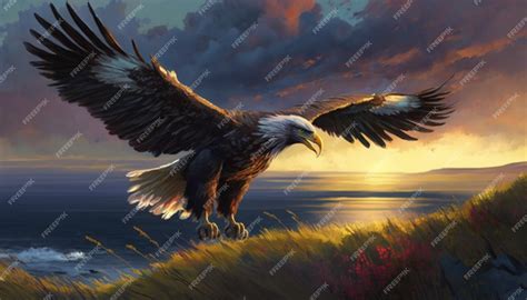 Premium Photo Eagle Flying At Sunset In Sea