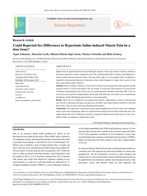 Pdf Could Reported Sex Differences In Hypertonic Saline Induced