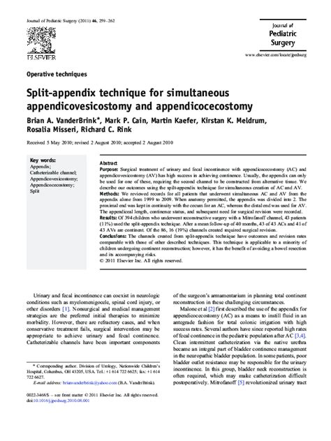 Pdf Dual Use Of Split Appendix For Appendicovesicostomy