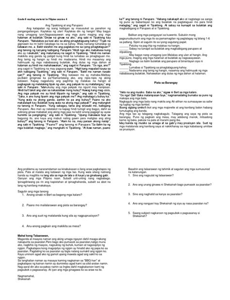 Grade 6 Reading Material In Filipino Session 4 Pdf