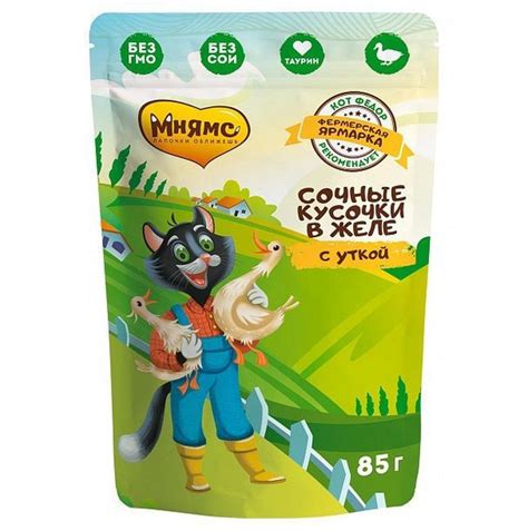 Влажный корм для взрослых кошек Мнямс 85г Сочные кусочки с уткой в