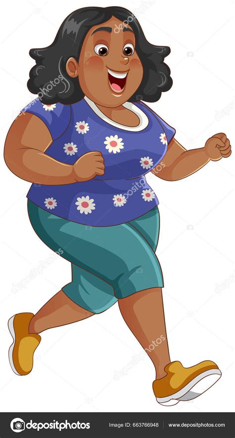 Chubby Woman Running Pose Cartoon Character Illustration Stock Vector