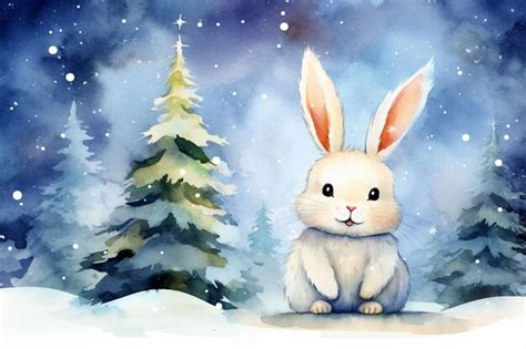 Premium Ai Image Cute New Year Bunny Next To Christmas Tree
