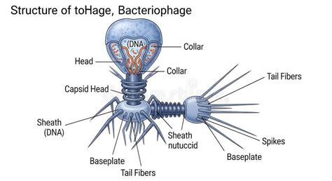 Detailed Illustration Of A Bacteriophage Structure With Labeled Components Stock Illustration