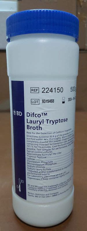 224150 Bottle Lauryl Tryptose Broth 500g Difco
