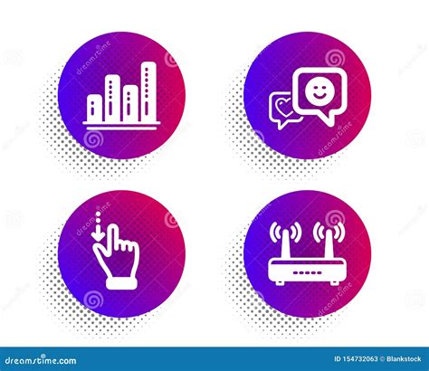 Graph Chart Smile And Touchscreen Gesture Icons Set Wifi Sign Growth