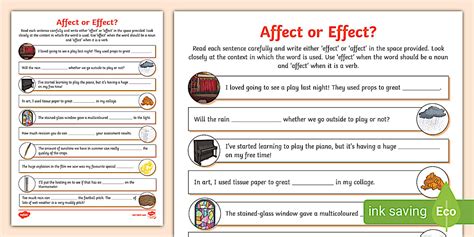 Affect Or Effect Missing Word Sentences Activity Sheet
