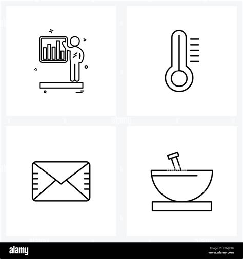 Modern Style Set Of 4 Line Pictograph Grid Based Graph Letter Man