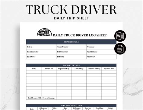 Truck Driver Daily Trip Sheet Template Truck Driver Log Book Daily
