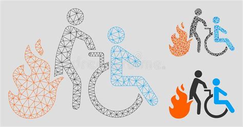 Fire Patient Evacuation Vector Mesh Wire Frame Model And Triangle Mosaic Icon Stock Vector