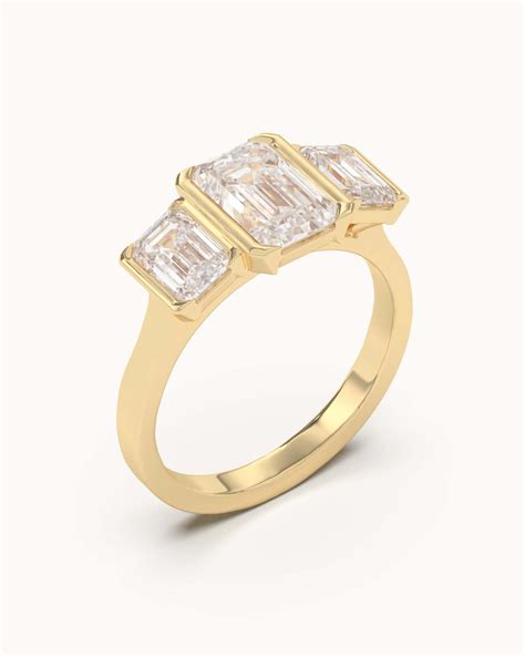 Solid Gold Emerald Cut Lab Grown Diamond Trilogy Ring Kings Cross
