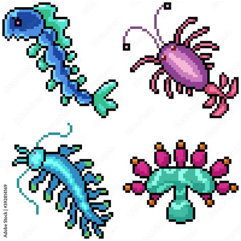 Pixel Art Set Isolated Deep Sea Creature Stock Vector Adobe Stock