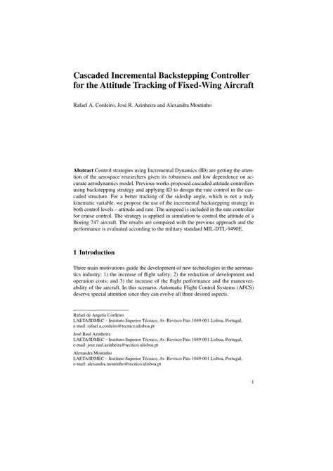 PDF Cascaded Incremental Backstepping Controller For The Attitude Tracking Of Fixed Wing Aircraft