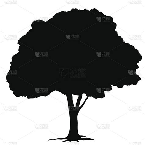 树剪影在白色背景向量素材 花瓣网