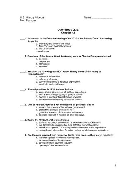 Mrs Sexauer Open Book Quiz Chapter 12