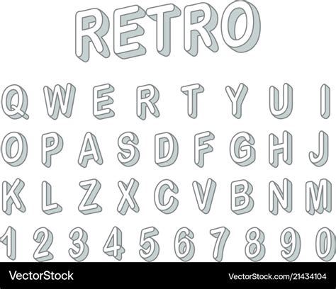 retro style 3d font clipart letters and digits vector image