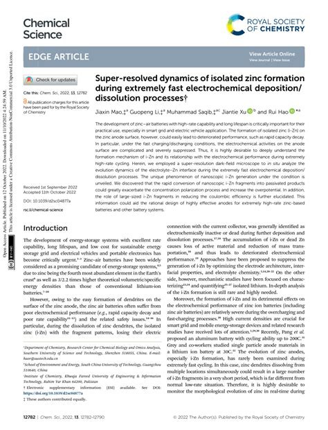 Pdf Super Resolved Dynamics Of Isolated Zinc Formation During