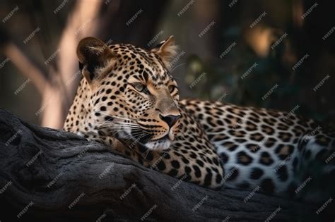 Premium Photo Beautiful Shot Of A Lazy Leopard Resting On The Tree