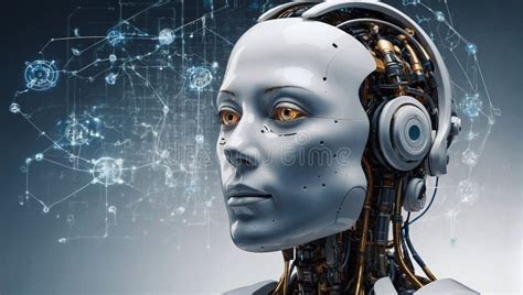 Head Of A Humanoid Robot Symbolizes Artificial Intelligence That