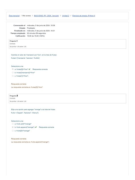 Ejercicio De Repaso Python Ii Revisión Del Intento Pdf Fruta
