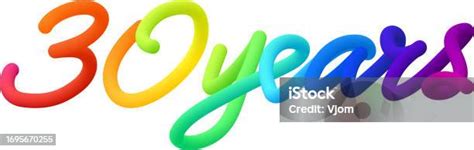 30 년 유체 3d 트위스트 텍스트는 혼합 된 다채로운 원으로 만들어졌습니다 30에 대한 스톡 벡터 아트 및 기타 이미지