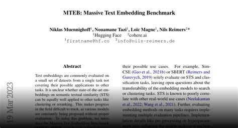 Paper Page Mteb Massive Text Embedding Benchmark