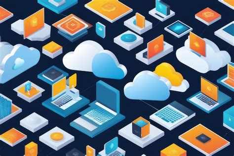 Premium Photo Digital Cloudscape Abstract Isometric Technology In The Virtual Sky