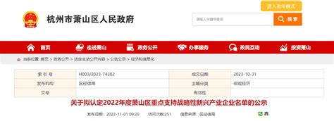 萧山区关于拟认定2022年度萧山区重点支持战略性新兴产业企业名单的公示 反馈 杭州 经济