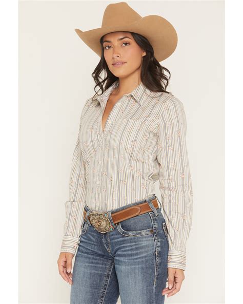 Ariat Womens Kirby Floral Striped Print Long Sleeve Button Down