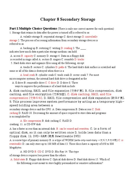 chapter 8 secondary storage part i multiple choice questions pdf