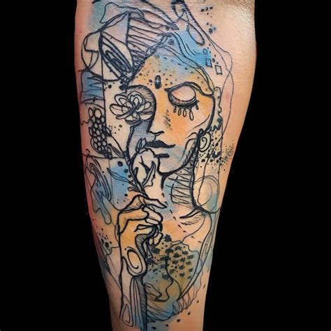 Linework Sketchy Abstract Watercolor Tattoo By Charlie Fernandez