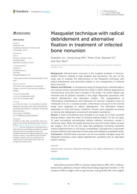 Pdf Masquelet Technique With Radical Debridement And Alternative Fixation In Treatment Of