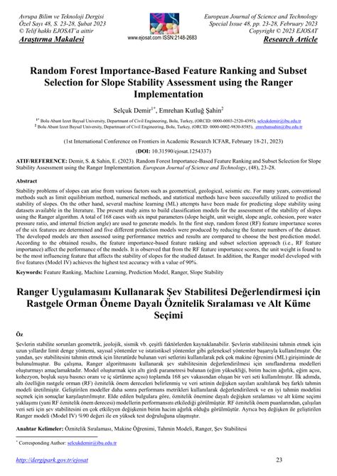 PDF Random Forest Importance Based Feature Ranking And Subset Selection For Slope Stability