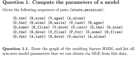 Question 1 Compute The Parameters Of A Model Given The Following
