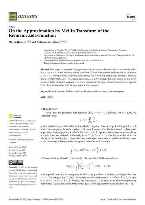 PDF On The Approximation By Mellin Transform Of The Riemann Zeta Function