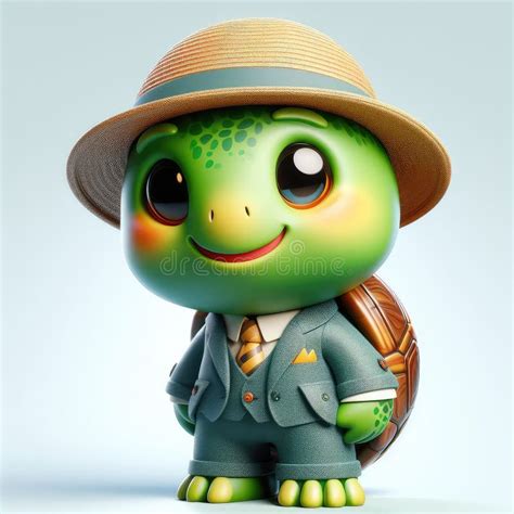 3d Render Of Turtle Wearing Hat And Suite Stock Illustration