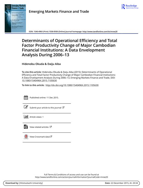 Pdf Determinants Of Operational Efficiency And Total Factor